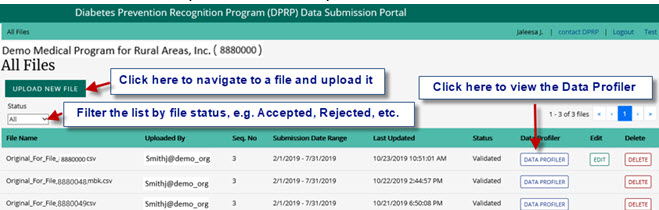 DPRP Data Submission Portal | CDC